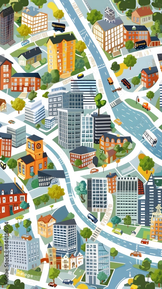 Interactive City Map with Digital Features and Urban Landscape Elements ...