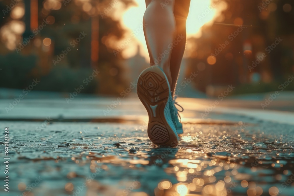Woman runner is running barefoot without shoes to avoid bunion ...