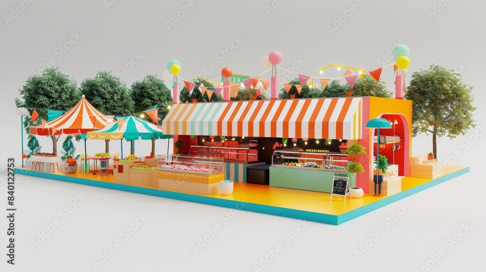 food festivals flat design front view lively 3D render ...