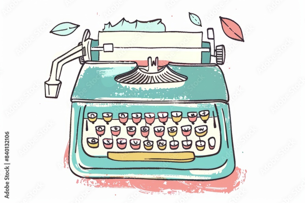Cartoon cute doodles of a nostalgic typewriter with keys clicking away ...
