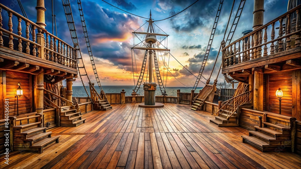 Foto de Empty pirate ship deck background for theater stage scene ...