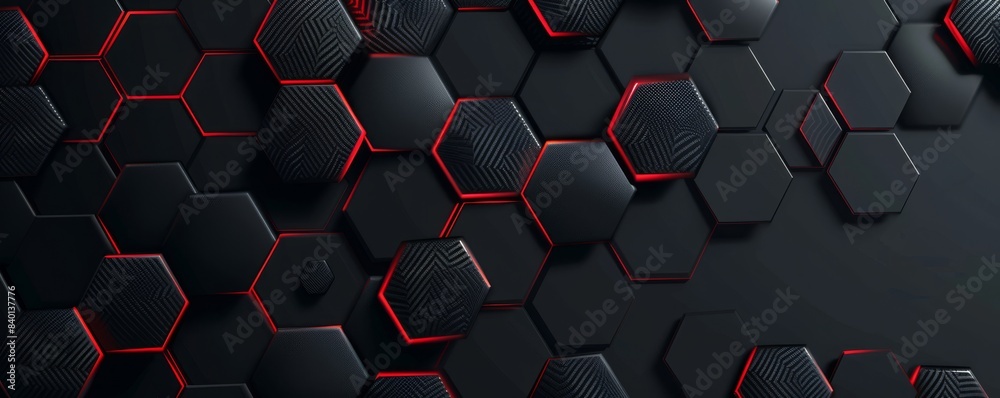 Dynamic black background with glowing red lines and hexagons. Perfect ...