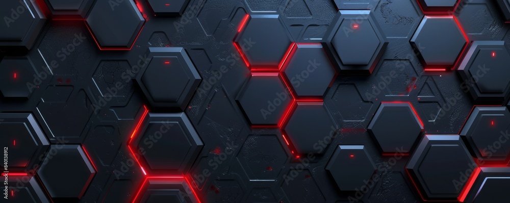 Dynamic black background with glowing red lines and hexagons. Perfect ...