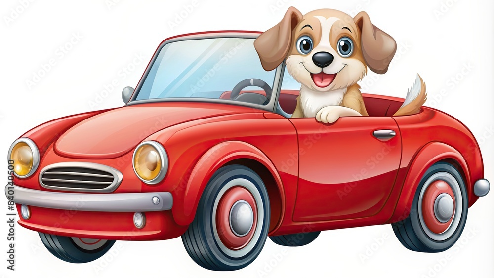 Pet dog cartoon driving a red convertible car, cartoon, pet, dog ...
