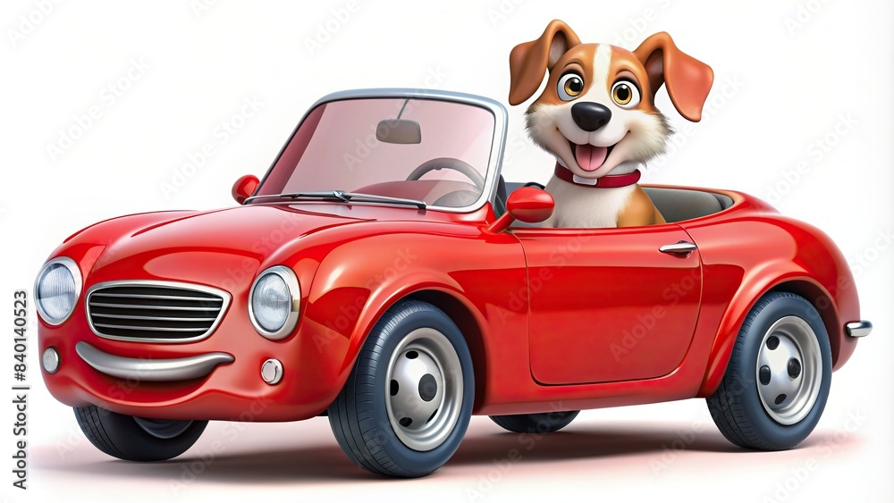 Pet dog cartoon driving a red convertible car, cartoon, pet, dog ...