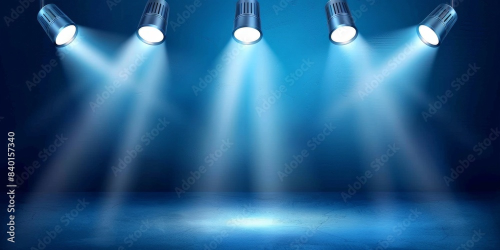 Illuminated Stage with Blue Spotlight Beams - A Theatrical Display of ...
