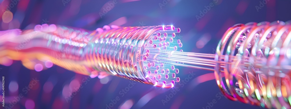 Coiled Fiber Optic Cable A Sleek 3D of Modern Telecom Technology Stock ...