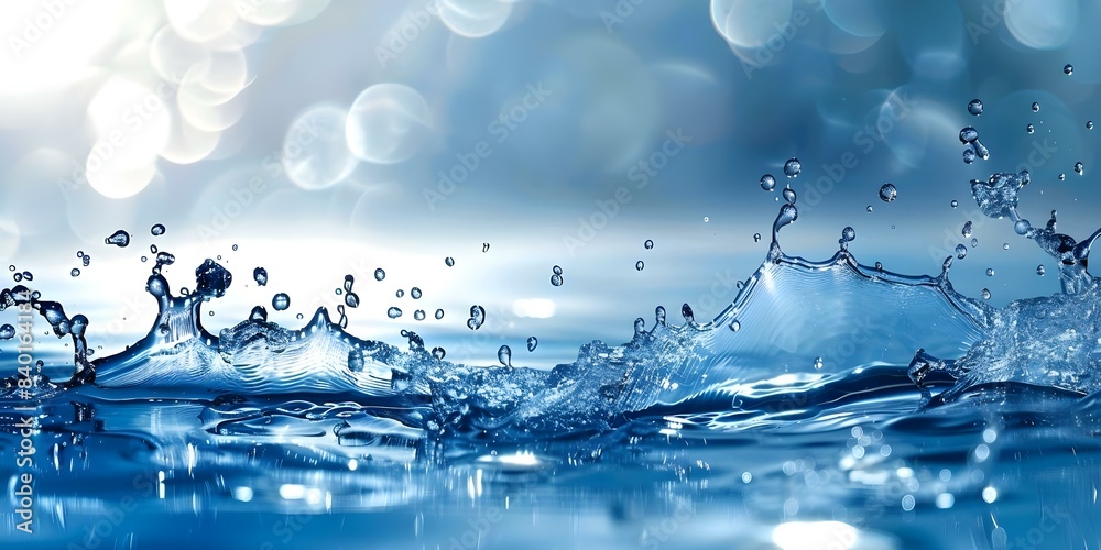 Blurry blue water with bubbles and splashes trendy abstract nature ...