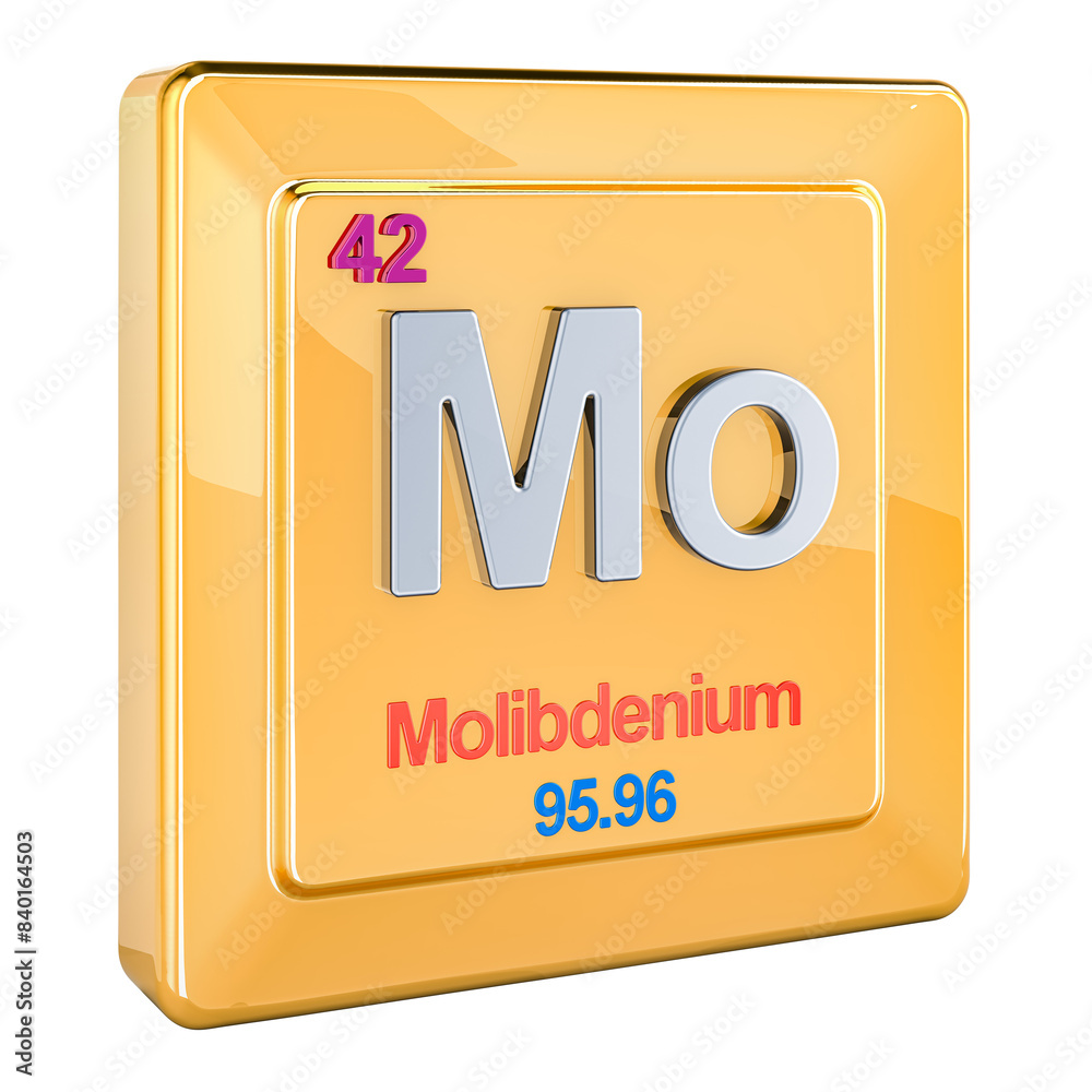 Molybdenum Mo, chemical element sign with number 42 in periodic table ...