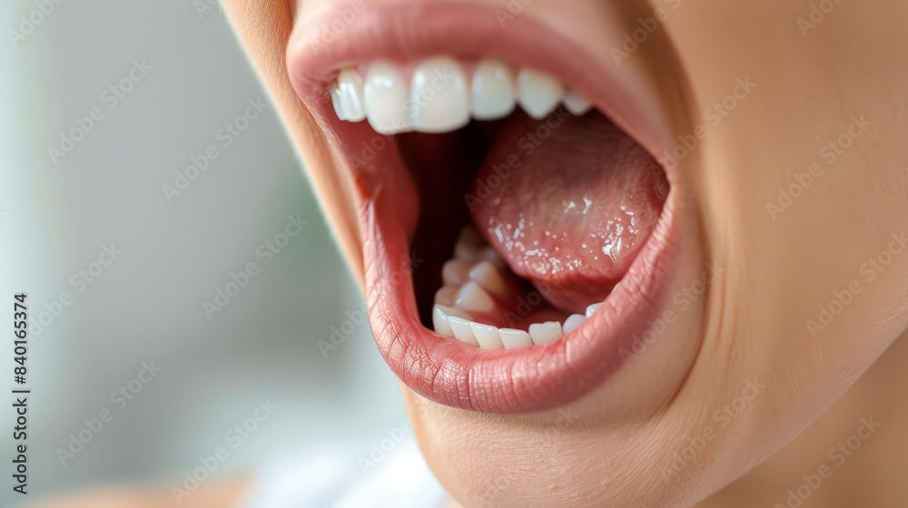 person with their mouth open, showing a visible swollen gum, indicating ...