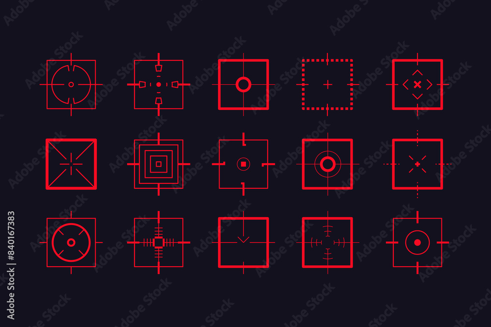 Crosshair, gun sight vector icons. Bullseye, red target or aim symbol ...