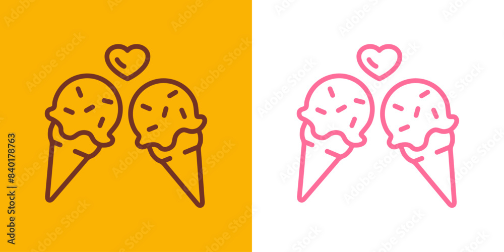 Logo i love ice cream. Silueta con líneas de helados con bola en cono ...