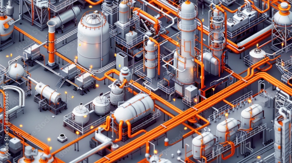 05061525 06 An isometric 3D rendered animation of a chemical plant ...