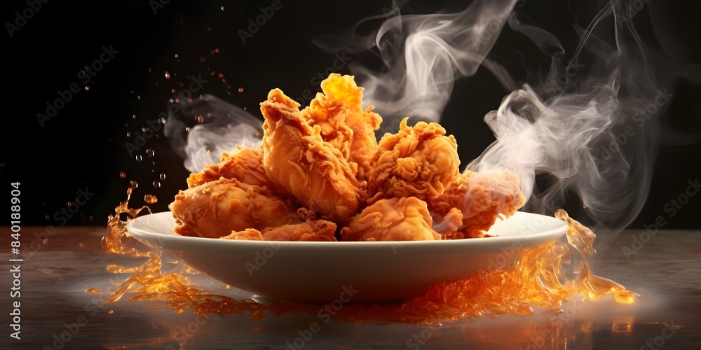 Isolated image of fried chicken floating against a plain background ...