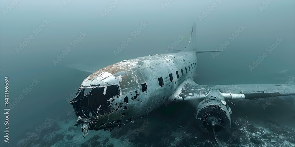Old plane submerged underwater after a crash. Concept Aircraft Recovery ...