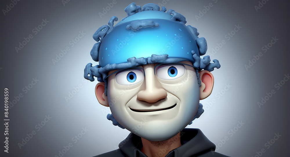 A man's head is in a cloud, with Disturbed mind and eyes closed ...