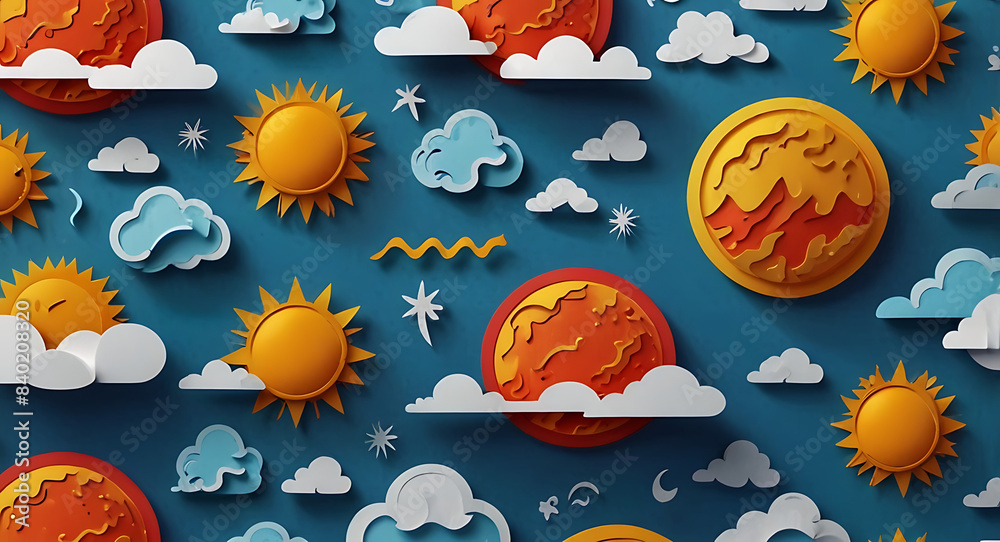 Paper cut cartoon of weather icons depicting heat waves ,summer and ...
