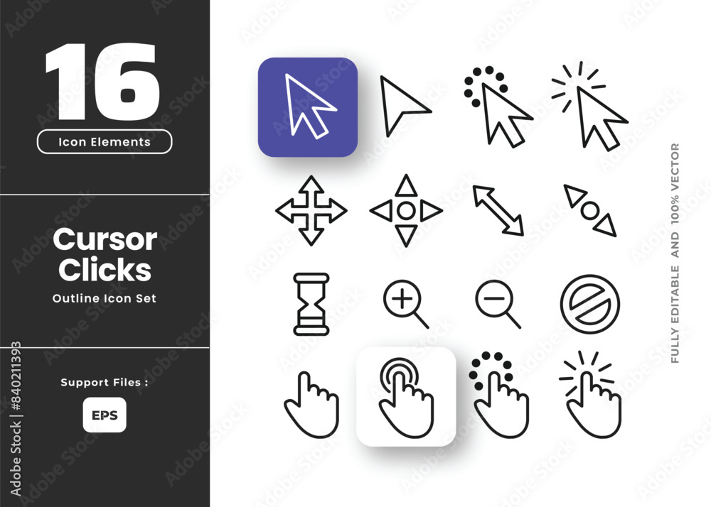 Set Of Computer Mouse Click Cursor Outline Icon Load Symbol Pointer Cursor And Loading Icon