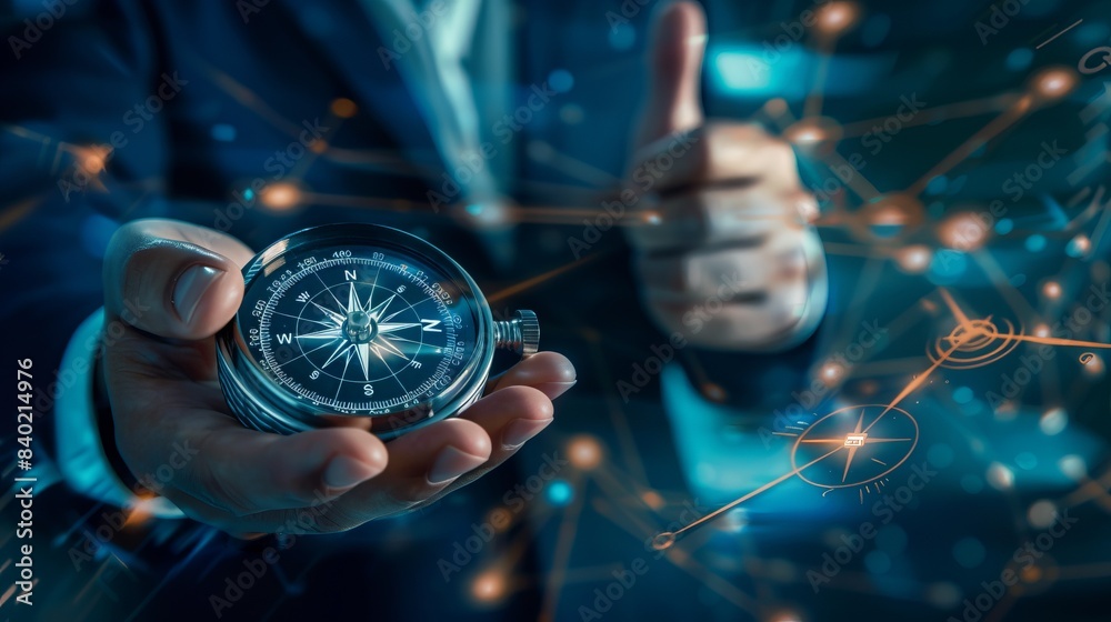 Compass and an explorer representing business vision, mission, and ...