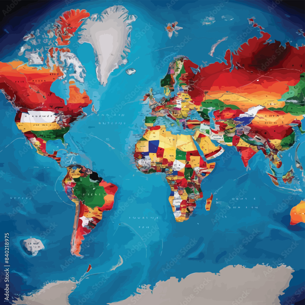 Colored World Map - borders, countries, roads and cities Stock Vector ...