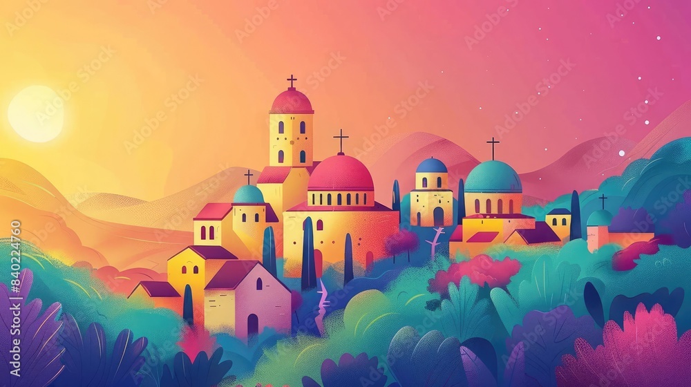 Faith flat design church side view devotion theme cartoon drawing ...