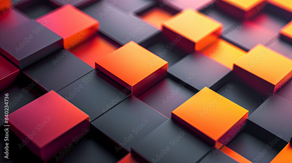 Abstract 3D Background of Red and Orange Cubes Pattern on Black ...