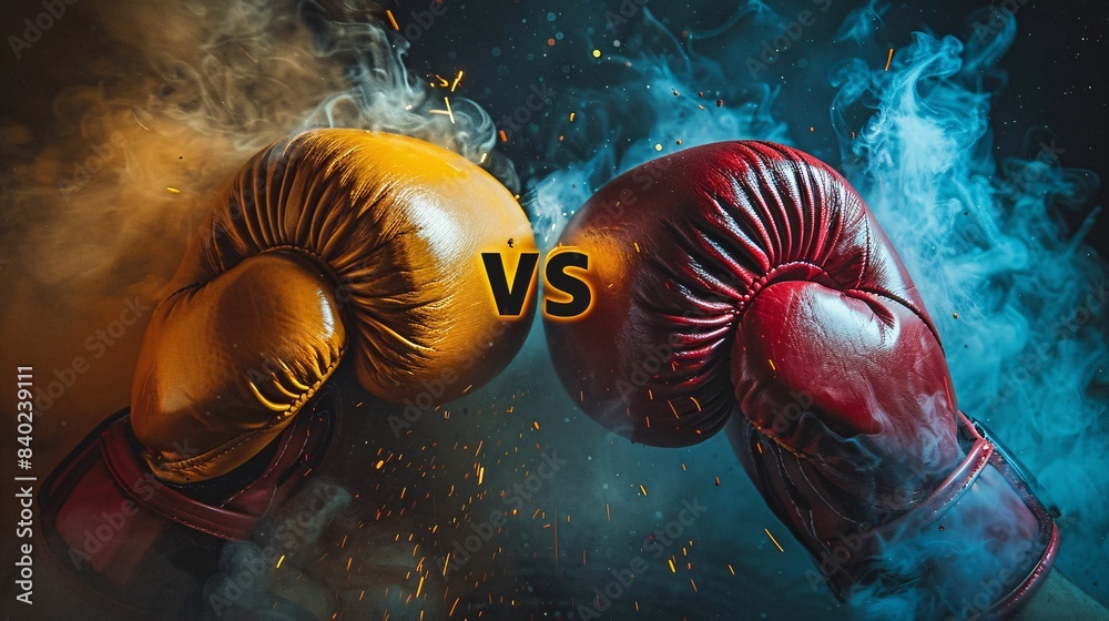 Epic showdown! A wide poster featuring hot fighting boxing gloves with ...
