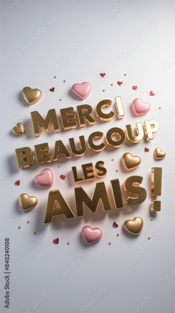 3D render illustration featuring the words "Merci Beaucoup Les Amis ...