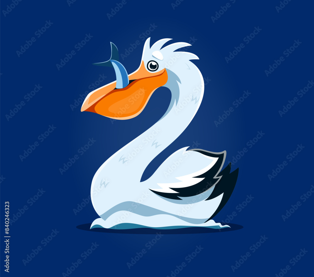 Underwater sea animals font, number 2 as cartoon pelican with fish ...
