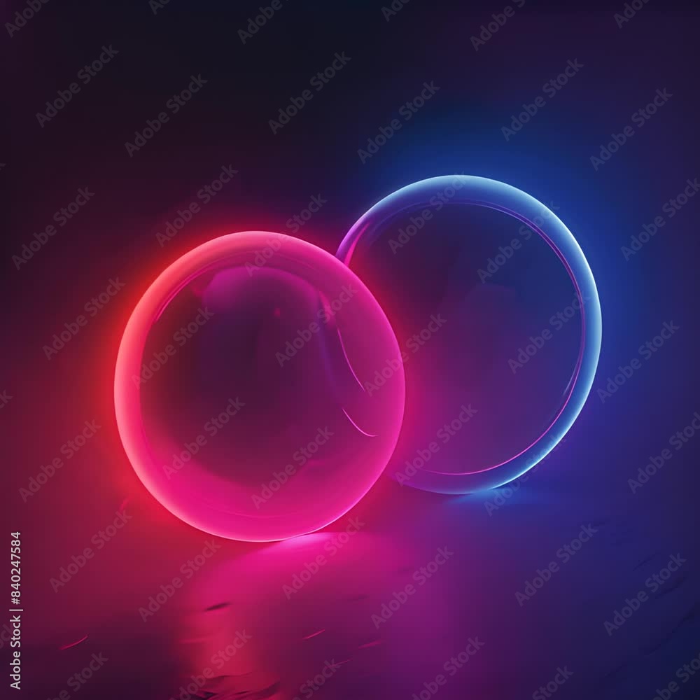 Neon Rings with Fog, Two overlapping neon rings, one pink and one blue ...