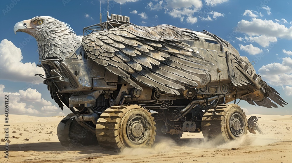 Various vehicles, including this eagle-themed all-terrain behemoth, exemplify innovative design ...
