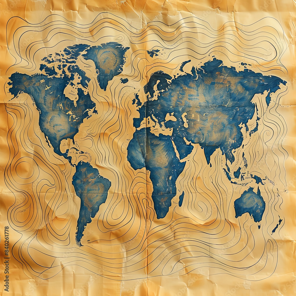 Map of the world on a crumpled paper. Abstract background Stock ...