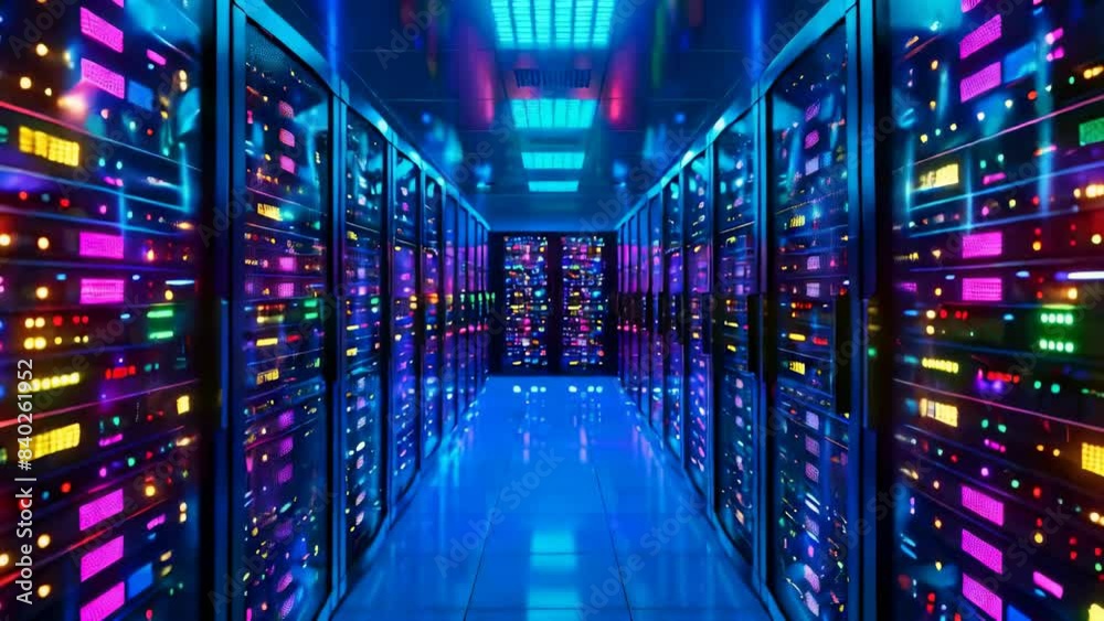 Server room data center. Futuristic, modern industry tech hardware ...