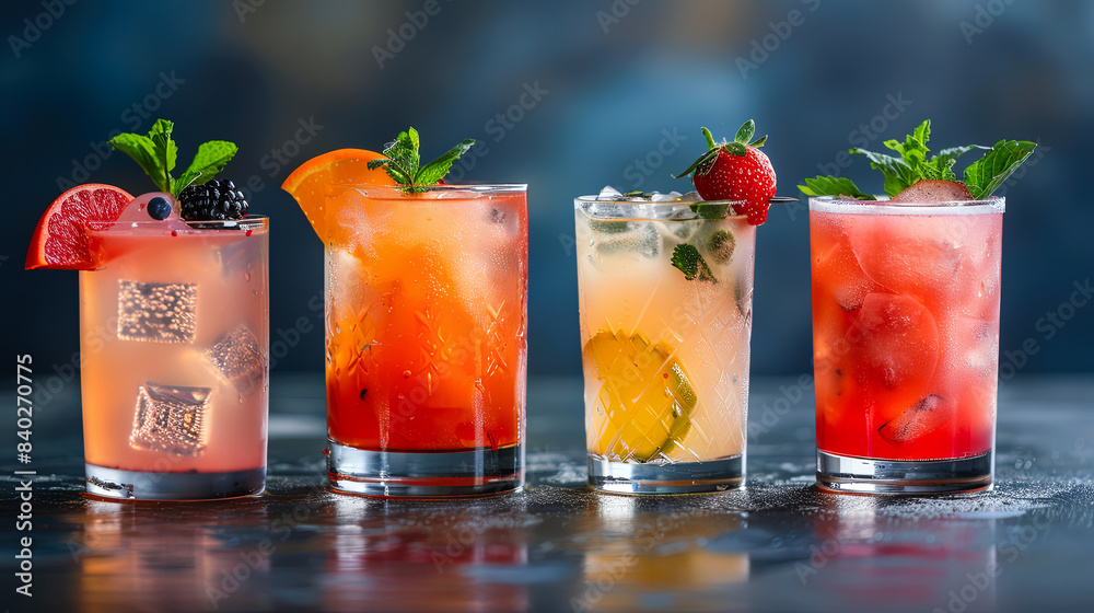 Variety of alcoholic cocktails on a dark background. Alcoholic drinks ...