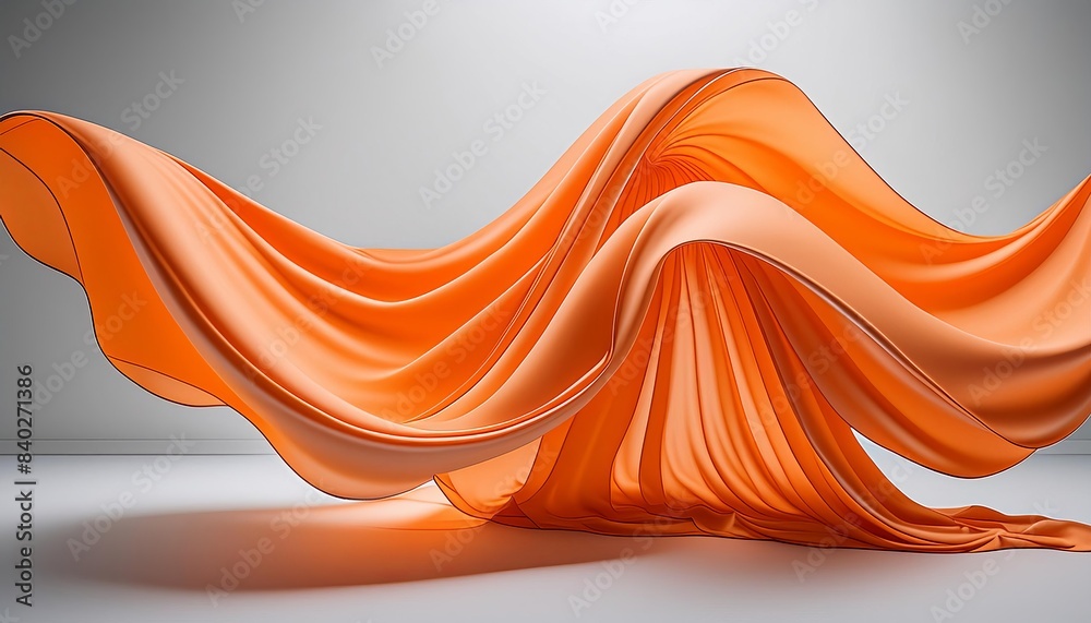 Flowing Orange Fabric Creating Dynamic Sculptural Shapes Against A Neutral Background The