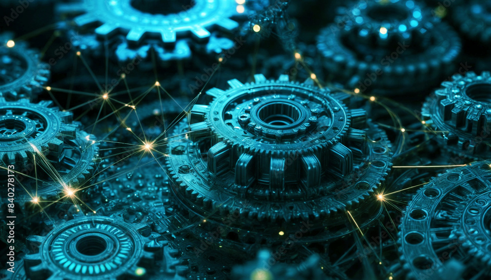 Abstract futuristic digital technology background with gears and cogs ...