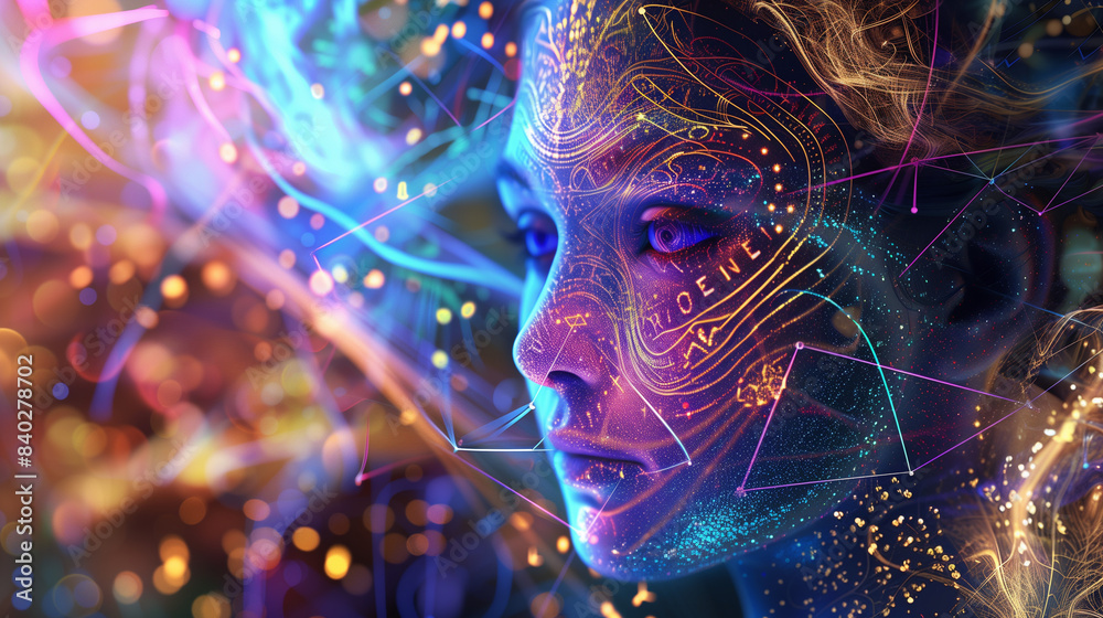 digital art, face profile, futuristic, neural network, abstract ...