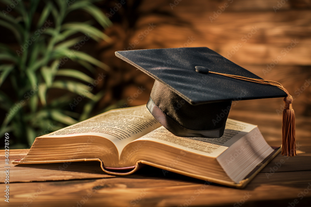 books and graduation hat, A high-definition, super realistic image ...