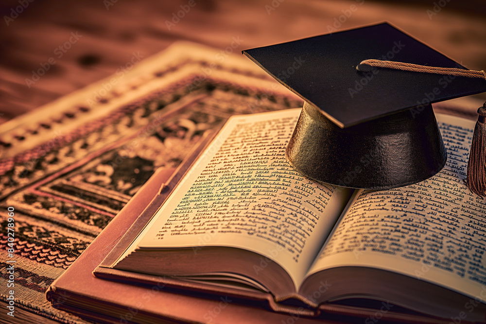 book and graduation, A high-definition, super realistic image titled A ...