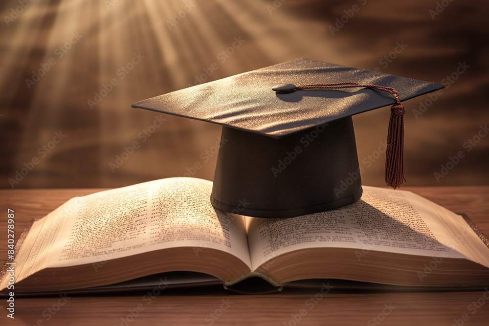 book with graduation hat, A high-definition, super realistic image ...