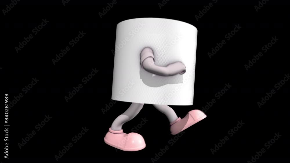 Seamless cartoon animation of a walking toilet paper roll isolated with ...