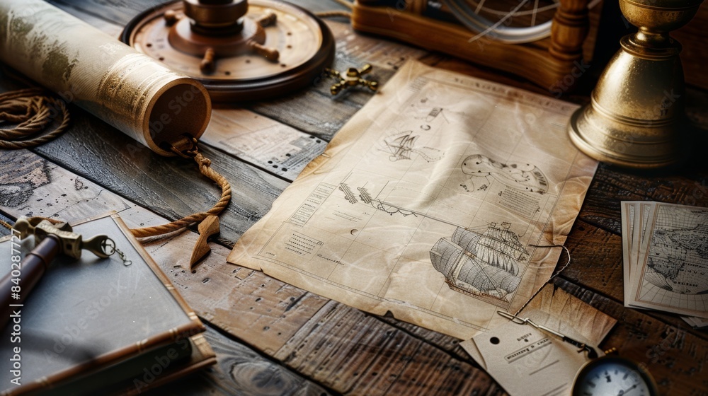 Nautical Navigation Essentials Marine Captain's Chart Table with Blank ...