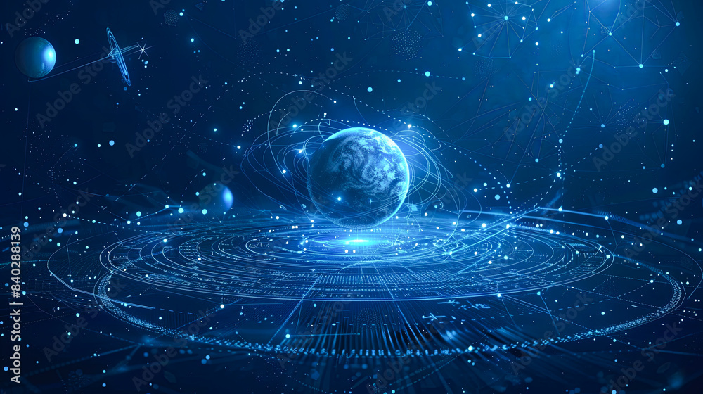 Abstract Technology Earth Globe Rotating in Space With Futuristic HUD ...