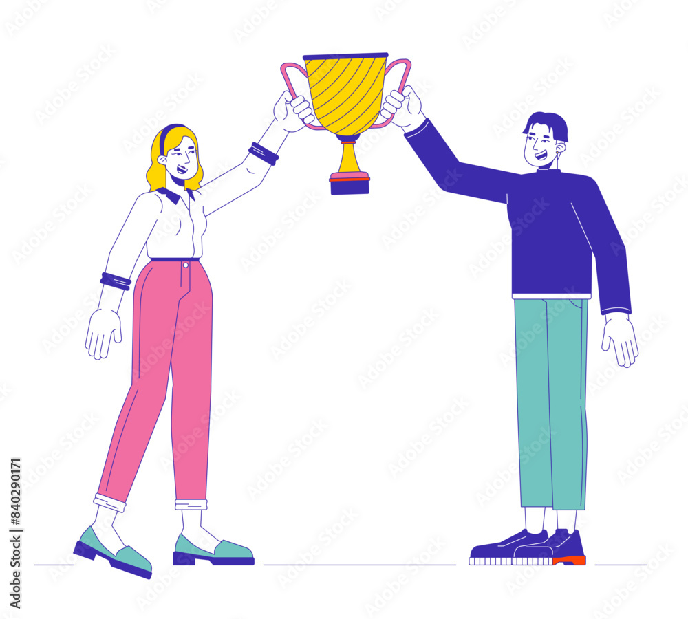 Achievement cartoon flat illustration. Winners reward. Multiethnic ...