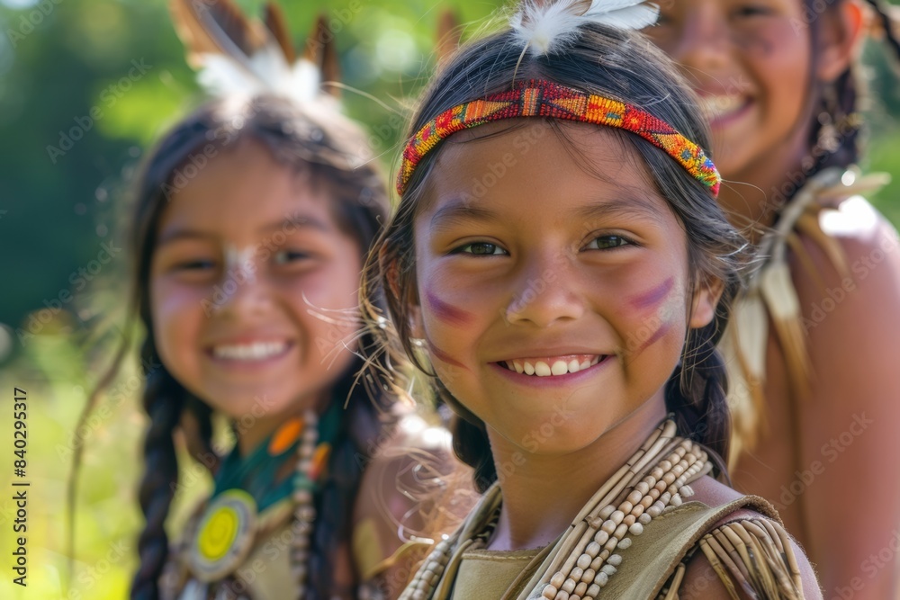 Indigenous people day. Wampanoag Nation family portrait, smiling on ...