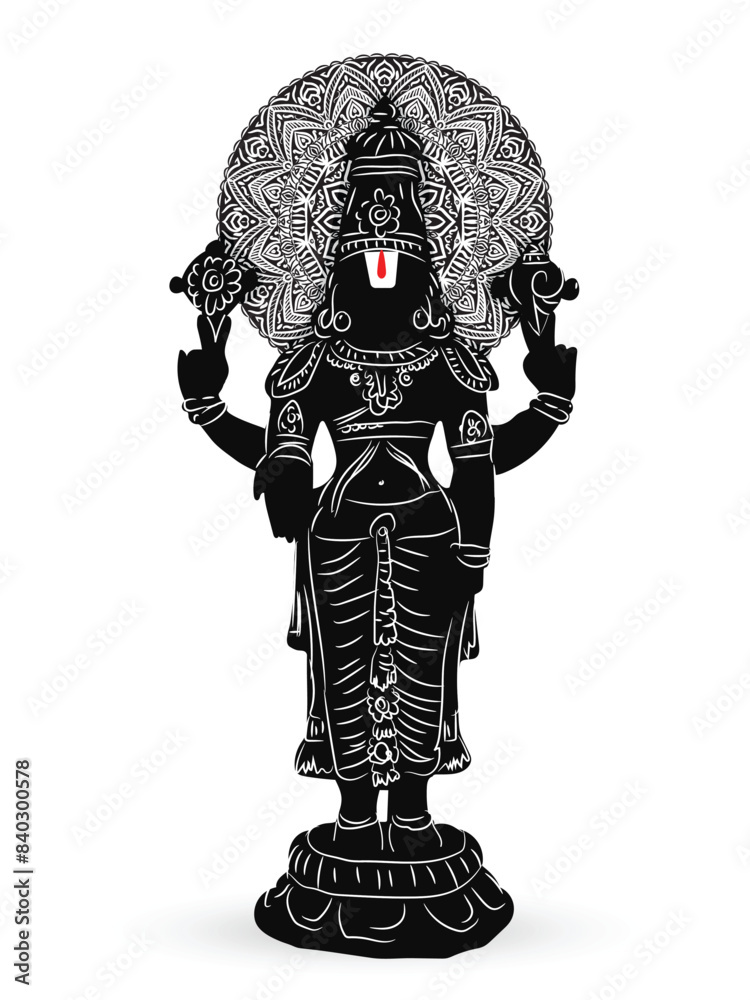Hindu god Tirupati Balaji silhouette graphic design with mandala art ...