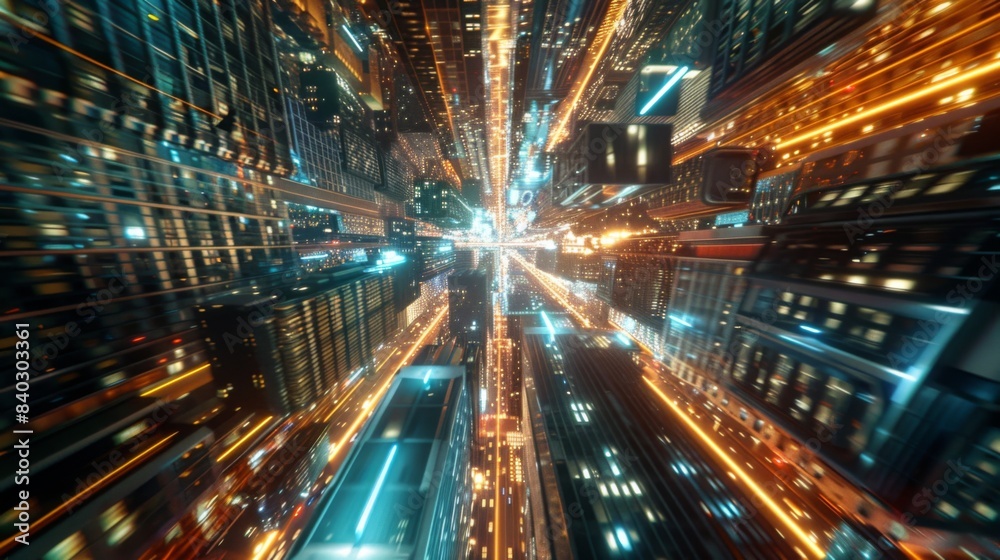 3D Rendering of warp speed in hyper loop with blur light from buildings ...