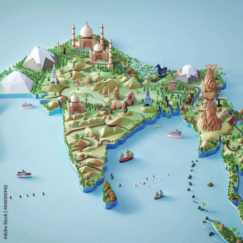 Explore India: A 3D Miniature Map of Iconic Landmarks and Cultural ...