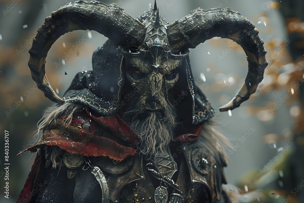 Haunting Portrait of a Horned Necromancer in a Tattered Cowl with ...