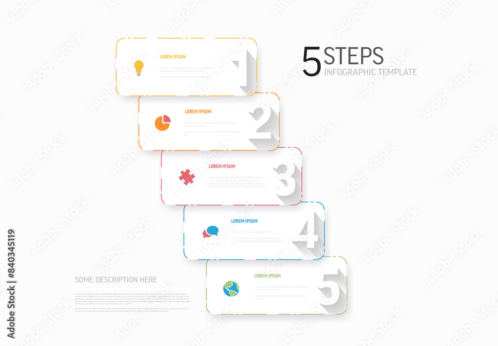 Five white solid step blocks with big numbers in the corner - simple ...